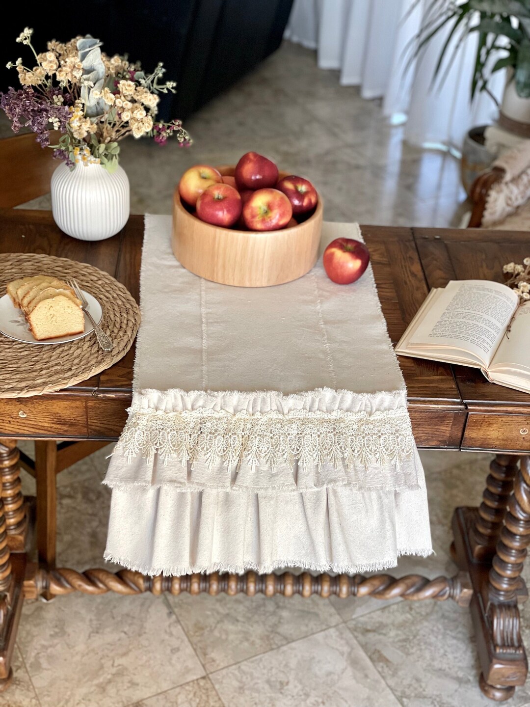 Custom Made Table Runner,dresser Runner With Ruffles and Lace,dining ...