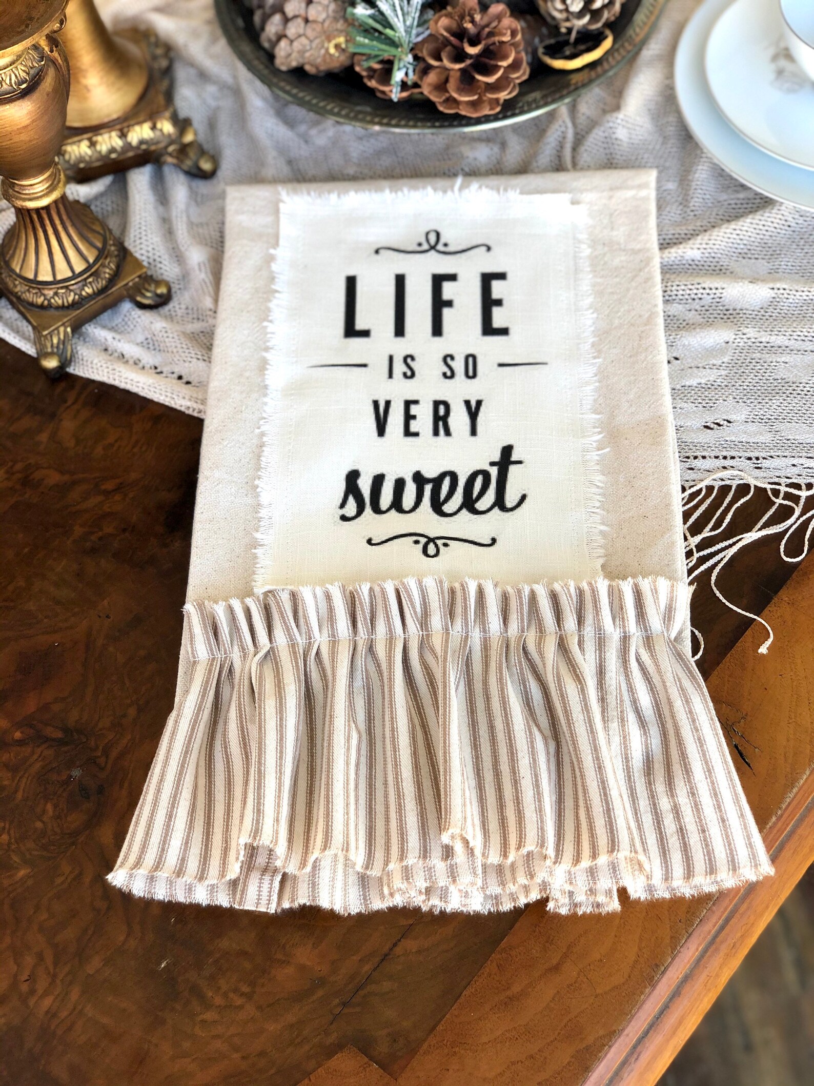 Unique Kitchen Towels W Ruffles,ivory,bathroom Towel,saying Towel ...