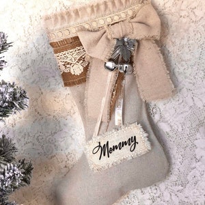 Christmas Stockings Custom Ruffle Top Canvas Light Beige White Lace ...