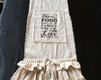 Custom Table Runner With Sayings Multi Ruffle Ivory Linen | Etsy