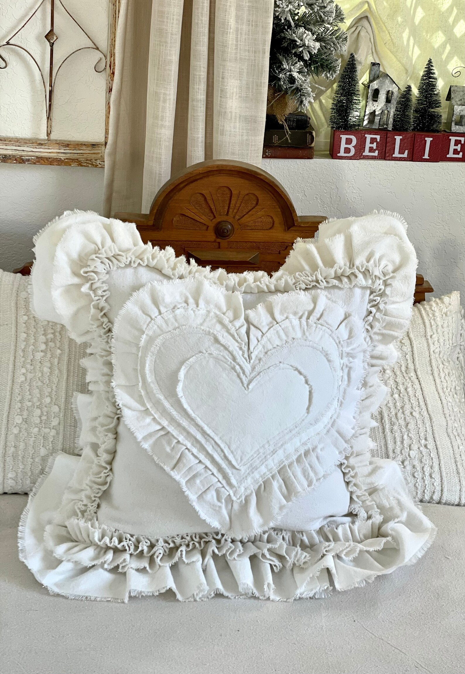 Custom Pillow Cover With Rustic Rufflesheart Pillowfrench - Etsy