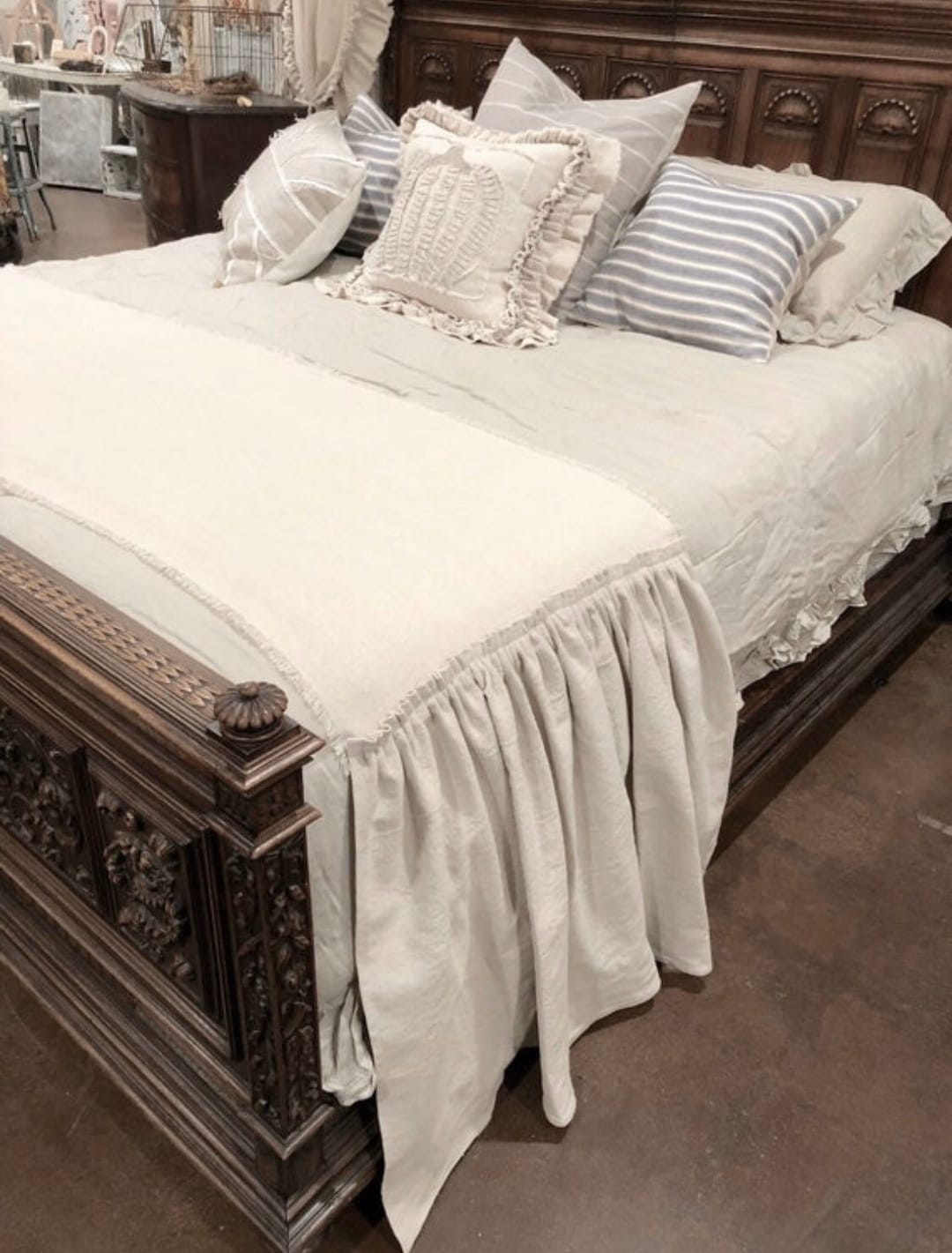 Custom Bed Scarf,bed Runner,long Ruffle,ivory White,linen Cotton Canvas ...