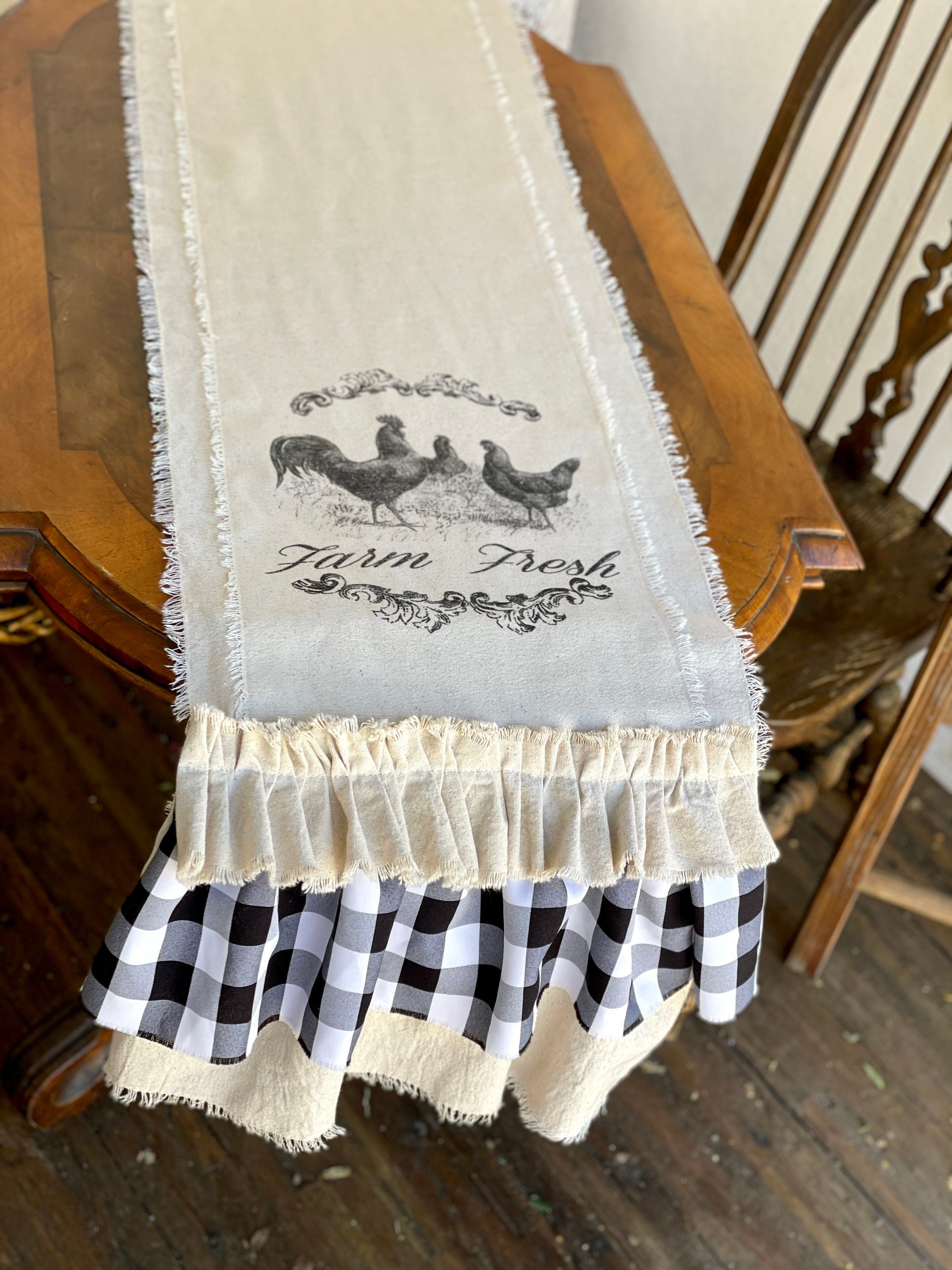Custom Table Runner With Sayingsroostermulti Ruffleivory - Etsy