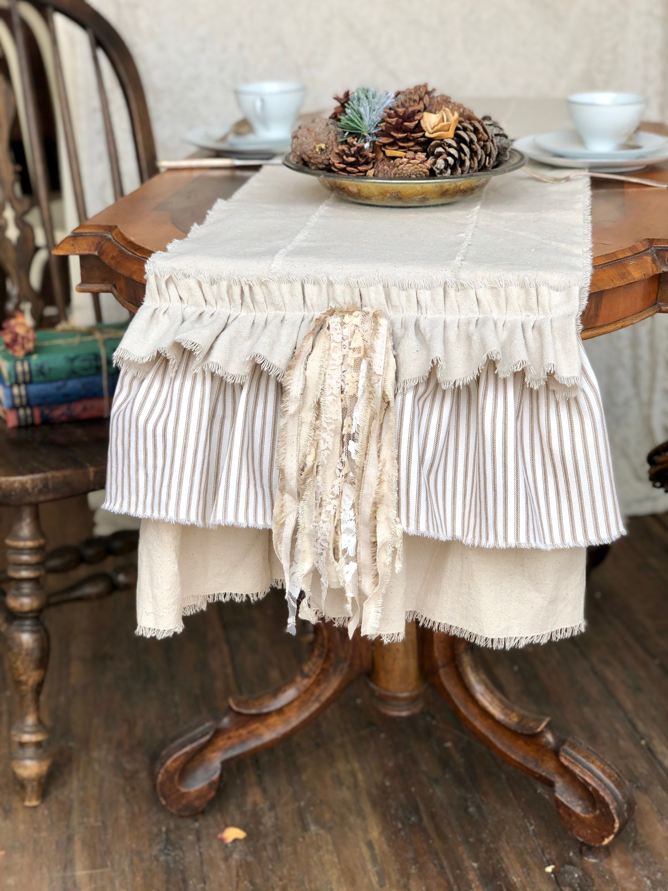 Custom Table Runner,raw Frayed Edge Multi Ruffle,table Runner,ivory ...
