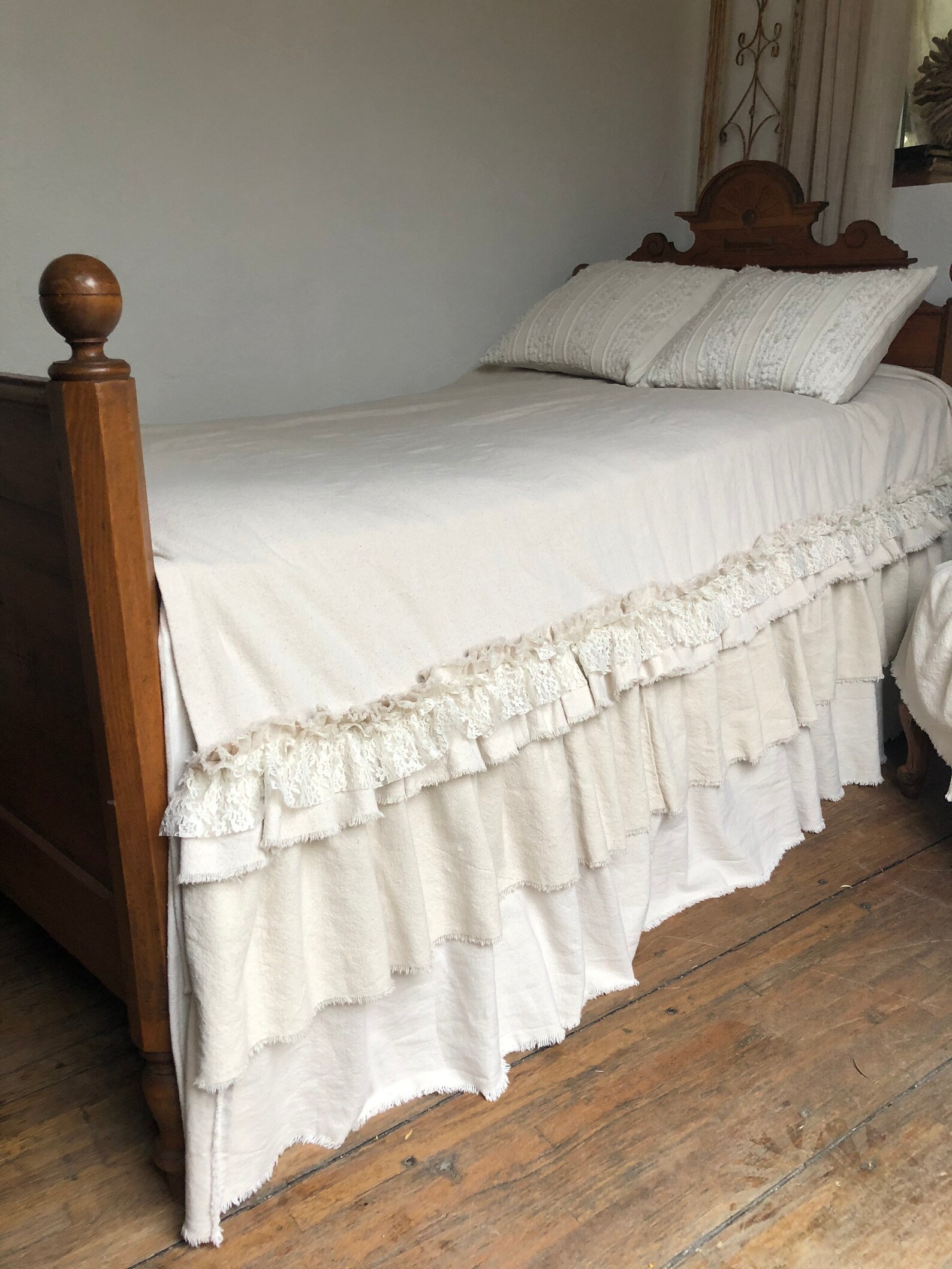 Canvas Linen Custom Bed Cover W Lacebedspreadskirted - Etsy