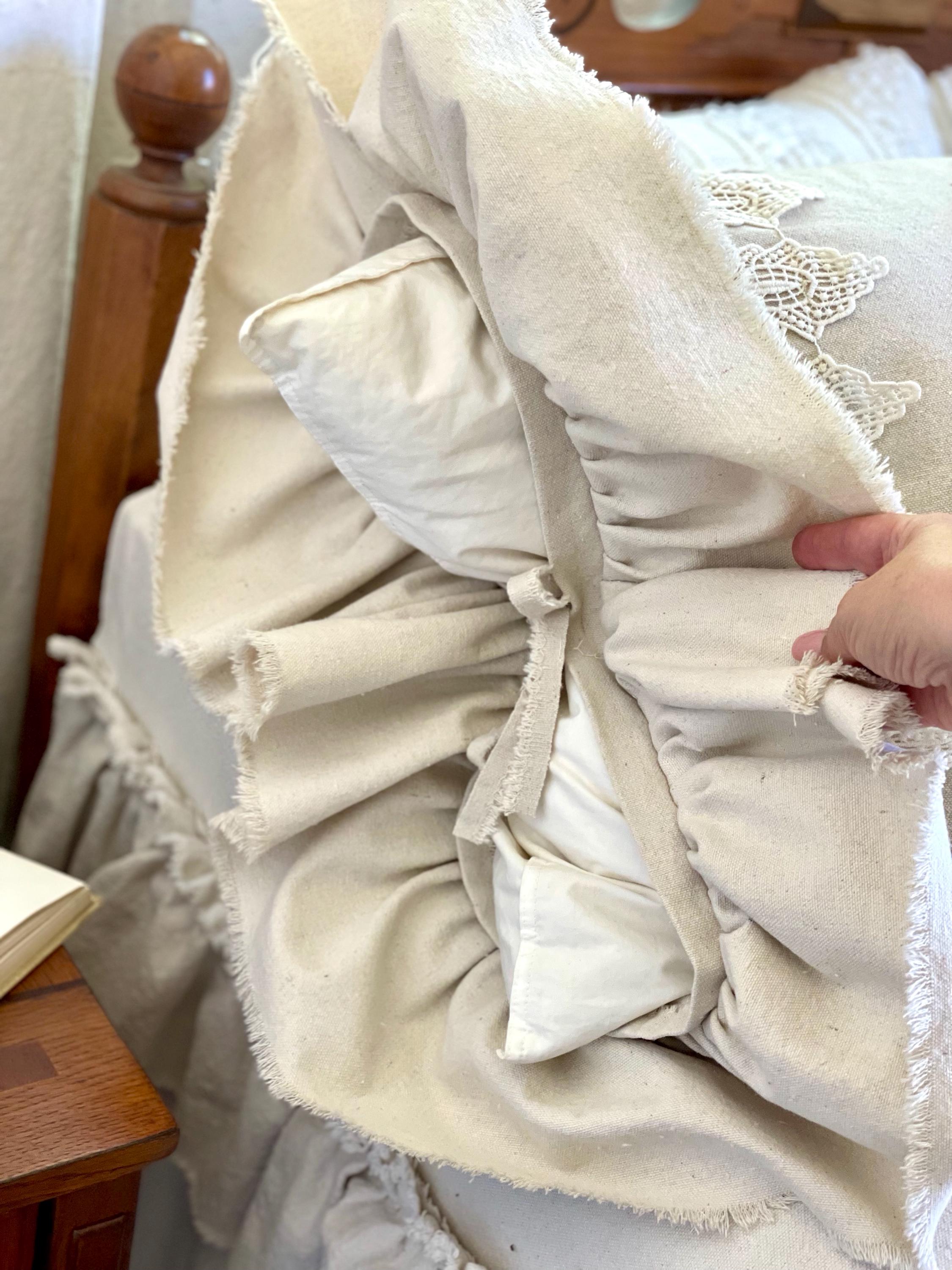 A Pair of Custom Cotton Shams Pillow Covers With Long Raw Frayed Edge ...