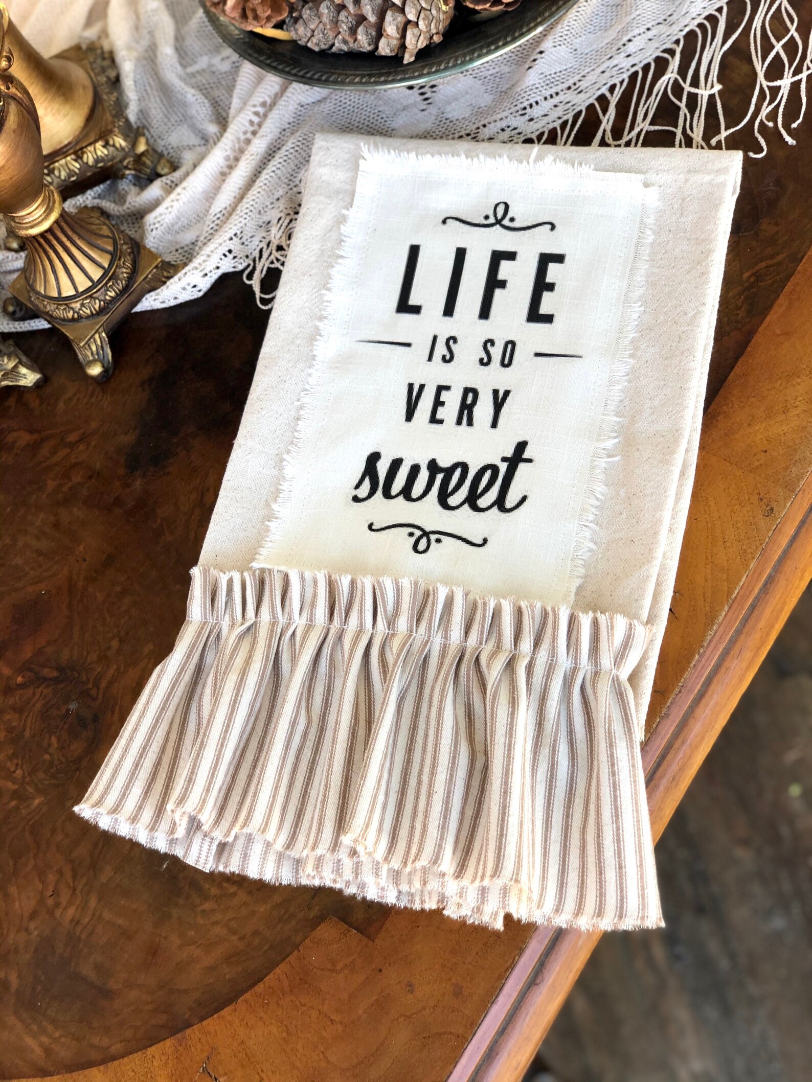 Unique Kitchen Towels W Ruffles,ivory,bathroom Towel,saying Towel ...