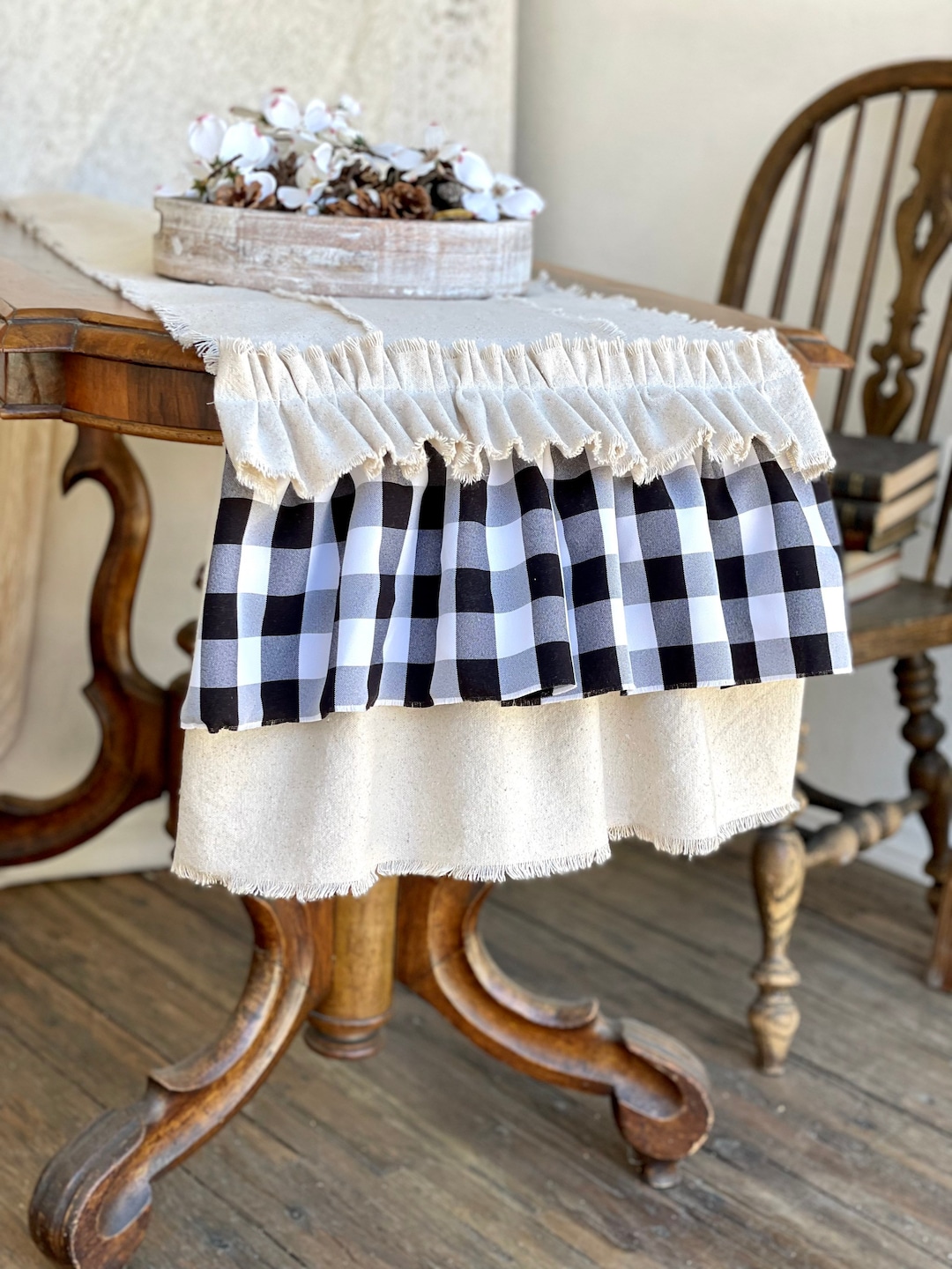 Custom Table Runner,raw Frayed Edge Multi Ruffle Runner,ivory Canvas ...