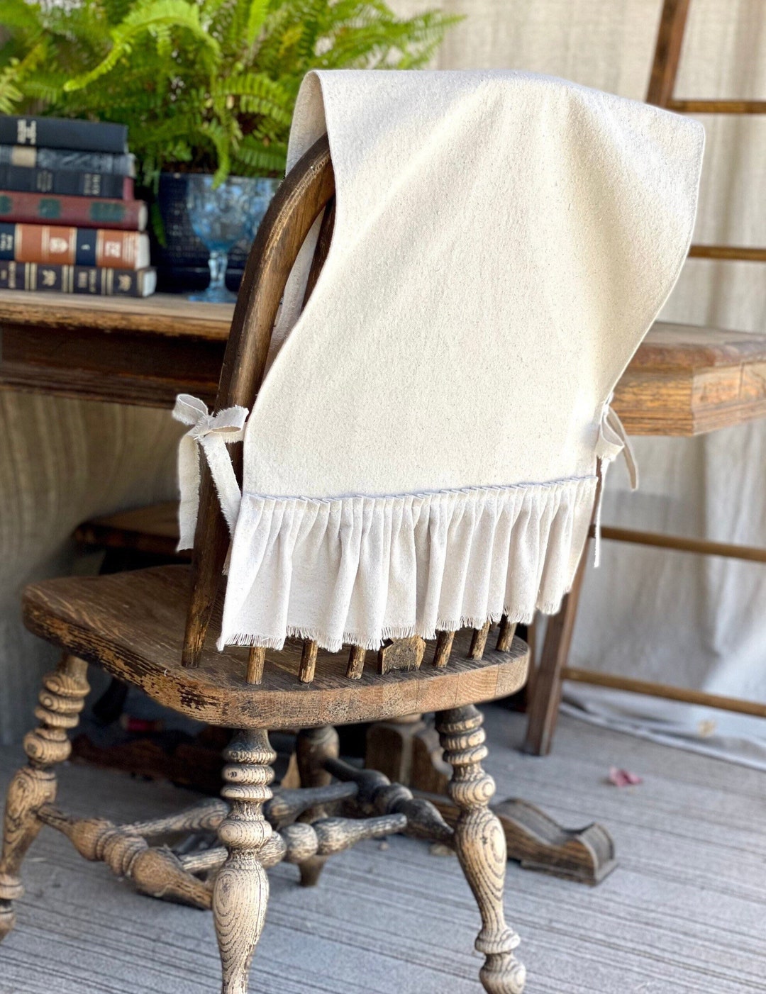 Custom Chair Back Cover,with Raw Frayed Edges Ruffles,ivory Cotton,back ...