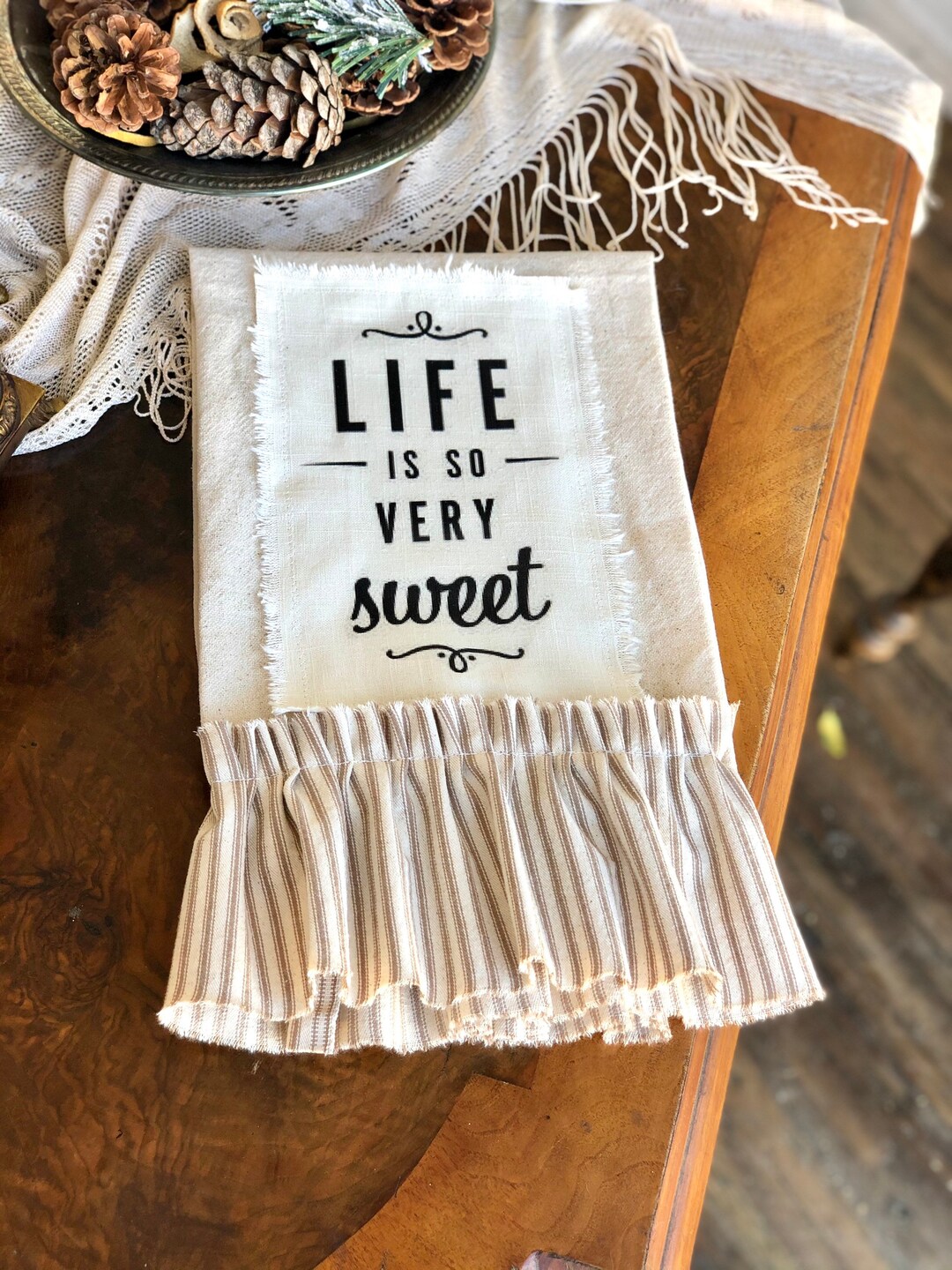 Unique Kitchen Towels W Ruffles,ivory,bathroom Towel,saying Towel ...