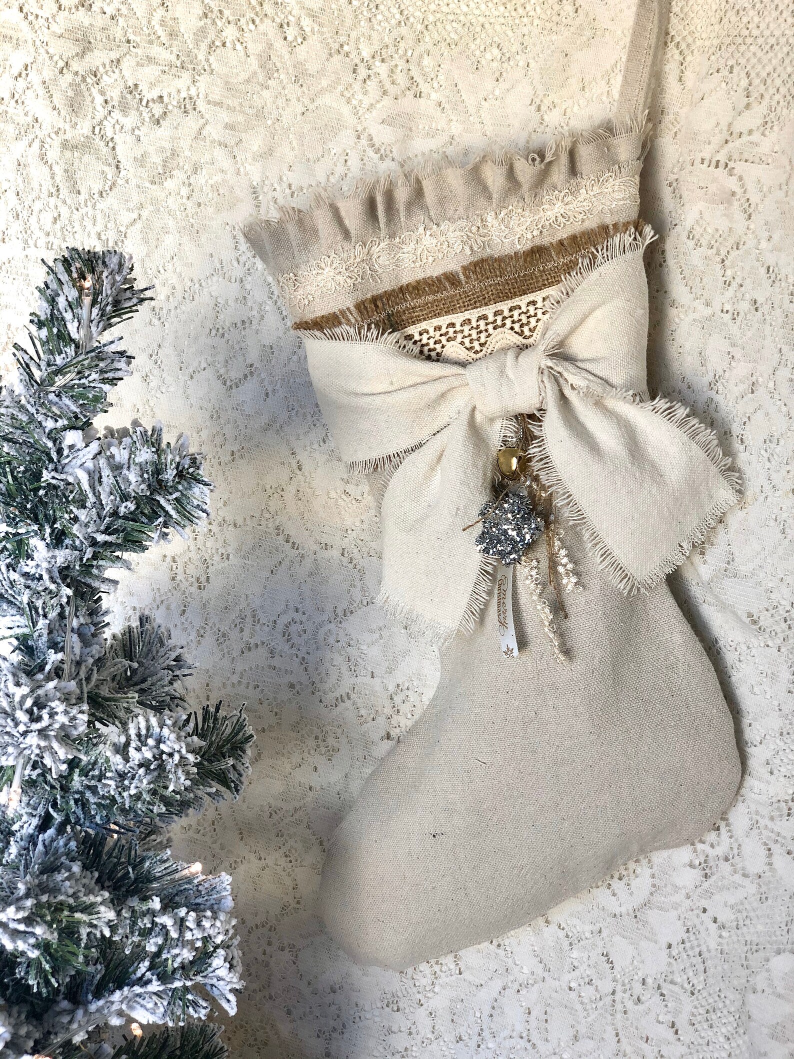 Christmas Stockings Custom Ruffle Top Canvas Light Beige White - Etsy
