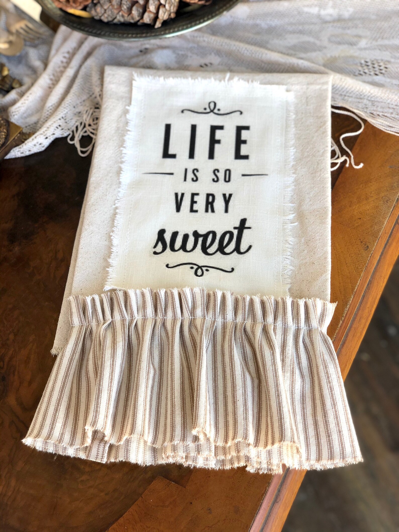 Unique Kitchen Towels W Ruffles,ivory,bathroom Towel,saying Towel ...