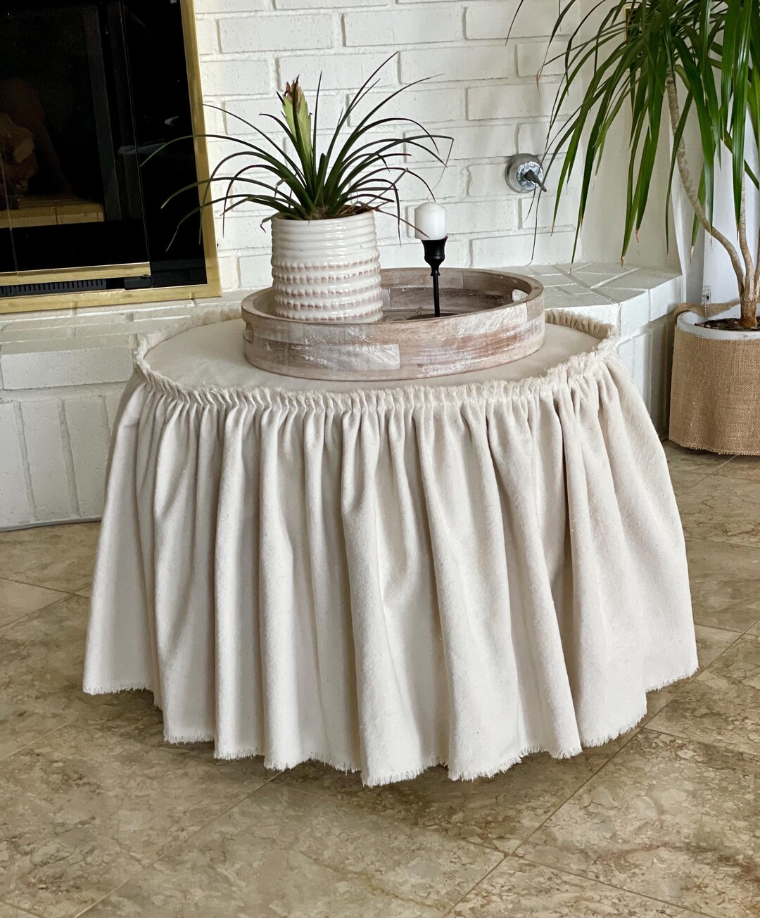 Slip Cover for Round or Oval Ottoman,custom Size,ruffled,creamy White ...