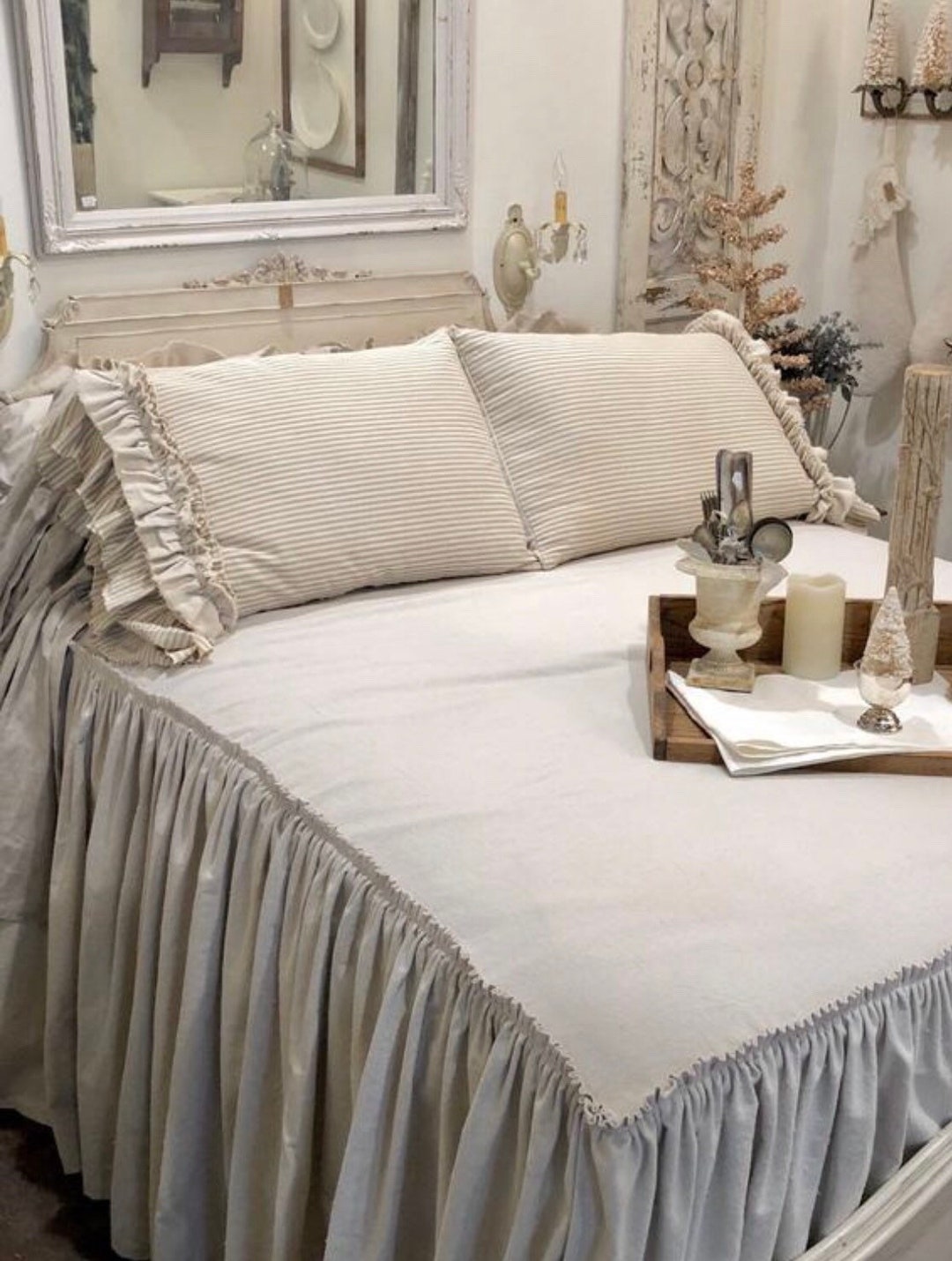 Canvas Linen Custom Bed Cover,bedspread,skirted Coverlet,ivory White ...