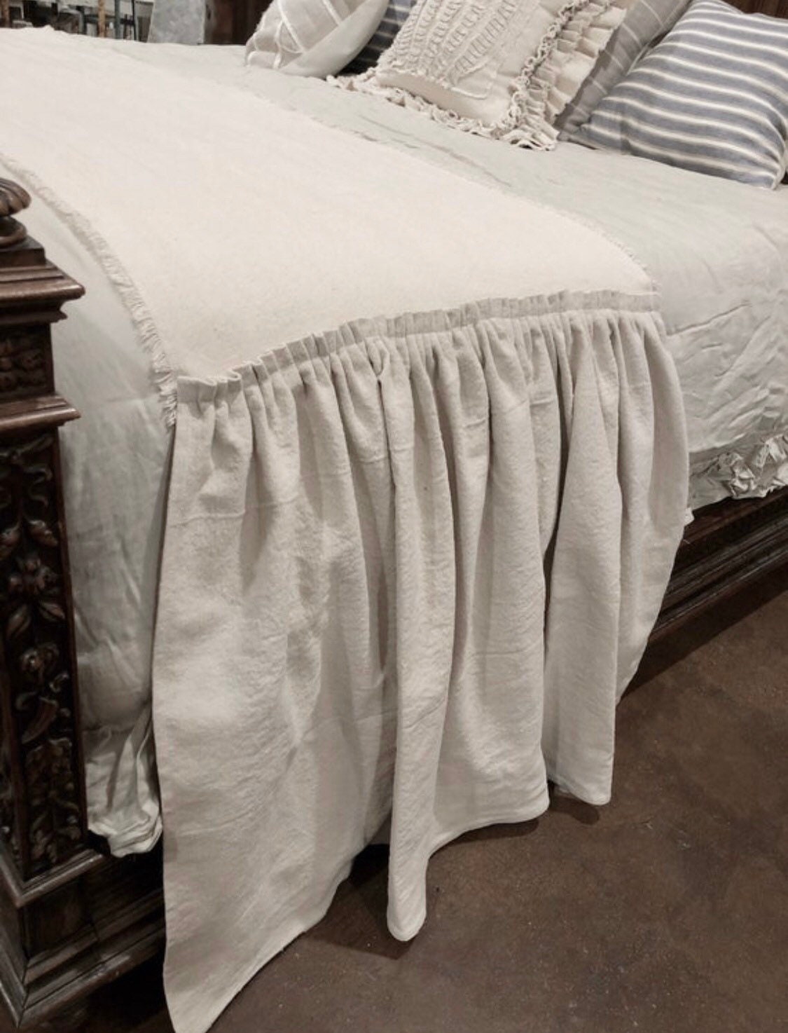 Custom Bed Scarf,bed Runner,long Ruffle,ivory White,linen Cotton Canvas ...
