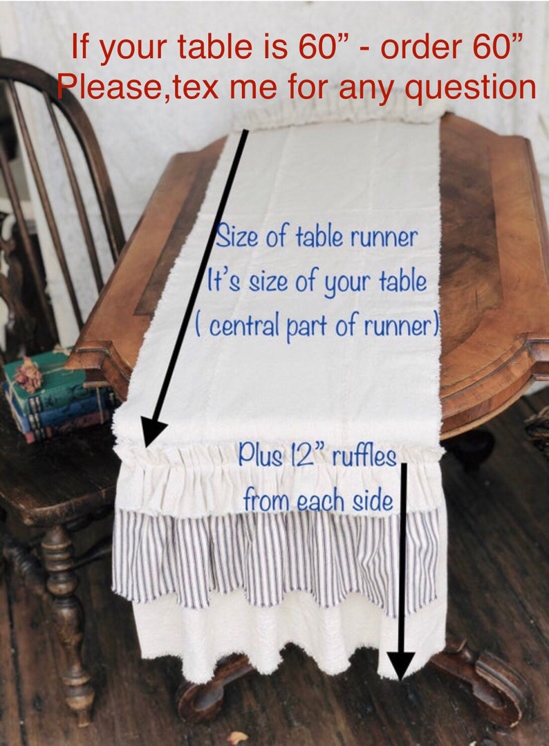 Custom Table Runner with Sayings multi ruffle ivory linen | Etsy