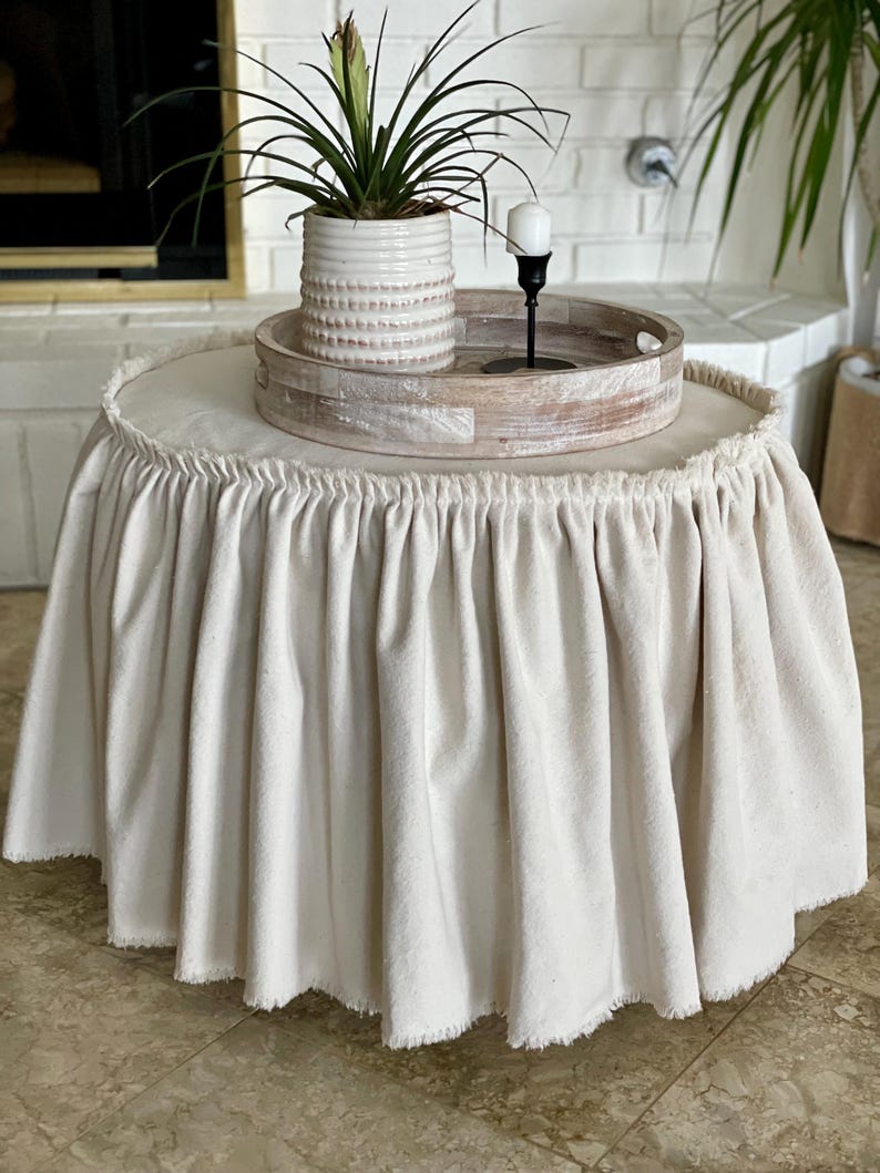 Slip Cover for Round or Oval Ottoman,custom Size,ruffled,creamy White ...