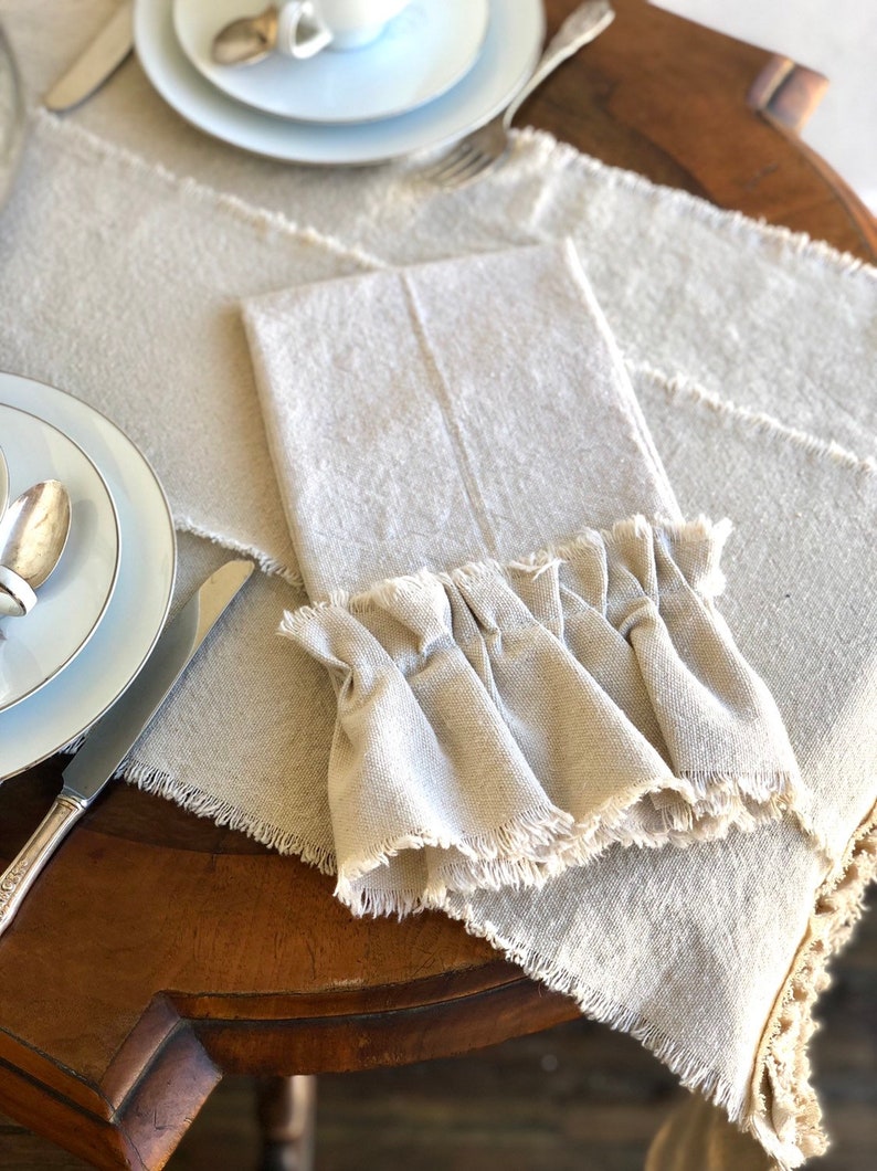 Modern Farmhouse Cotton Napkins,rustic Fringes Ruffled Napkin,soft ...