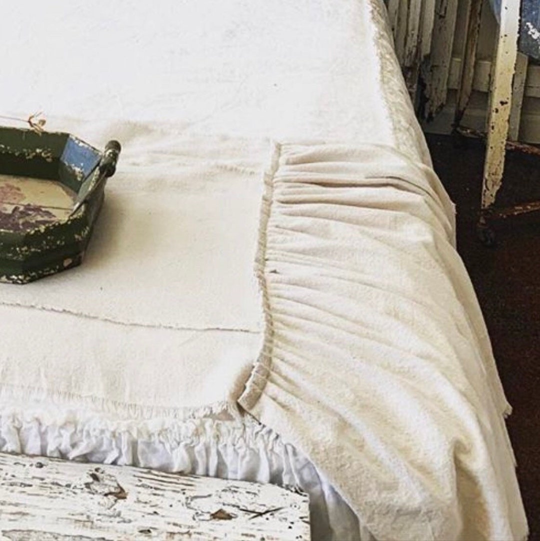 Custom Bed Scarf,bed Runner,long Ruffle,ivory White,linen Cotton Canvas ...