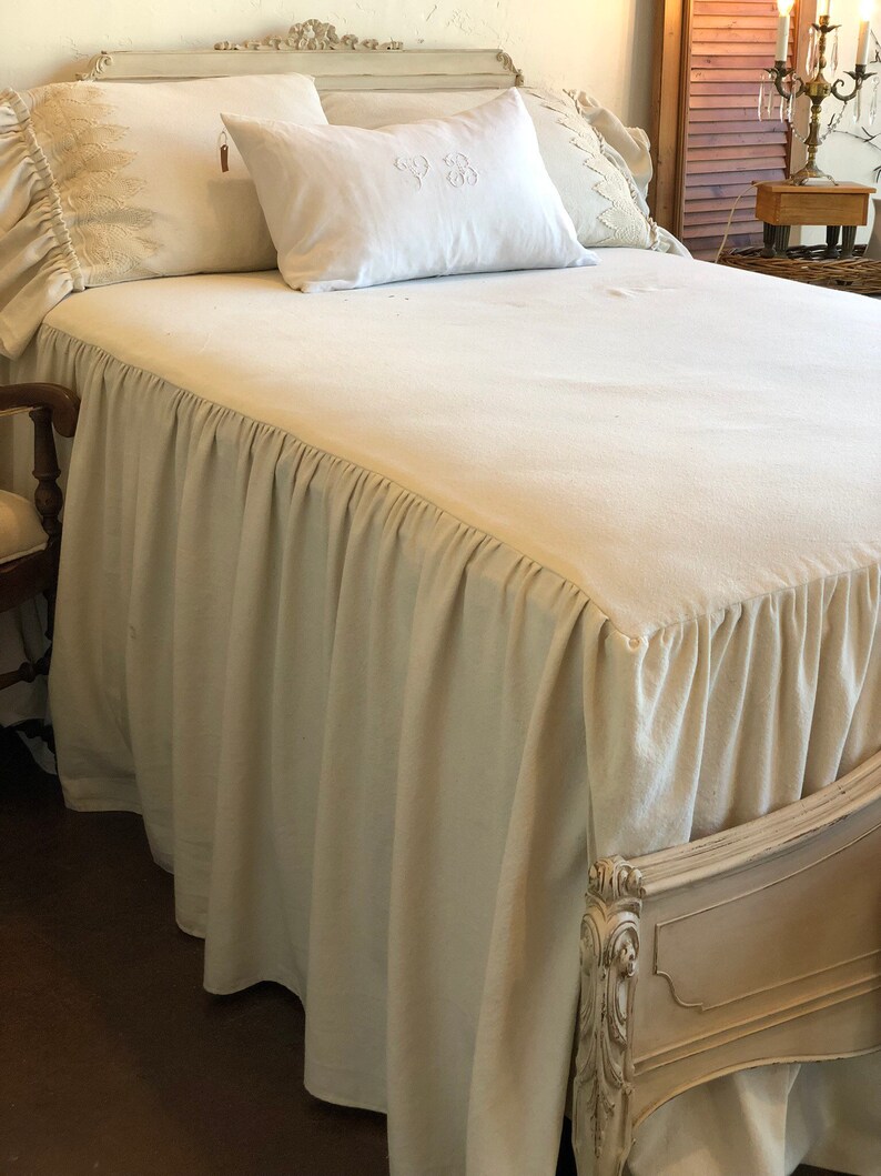Canvas Linen Custom Bed Coverbedspreadskirted Coverletivory | Etsy