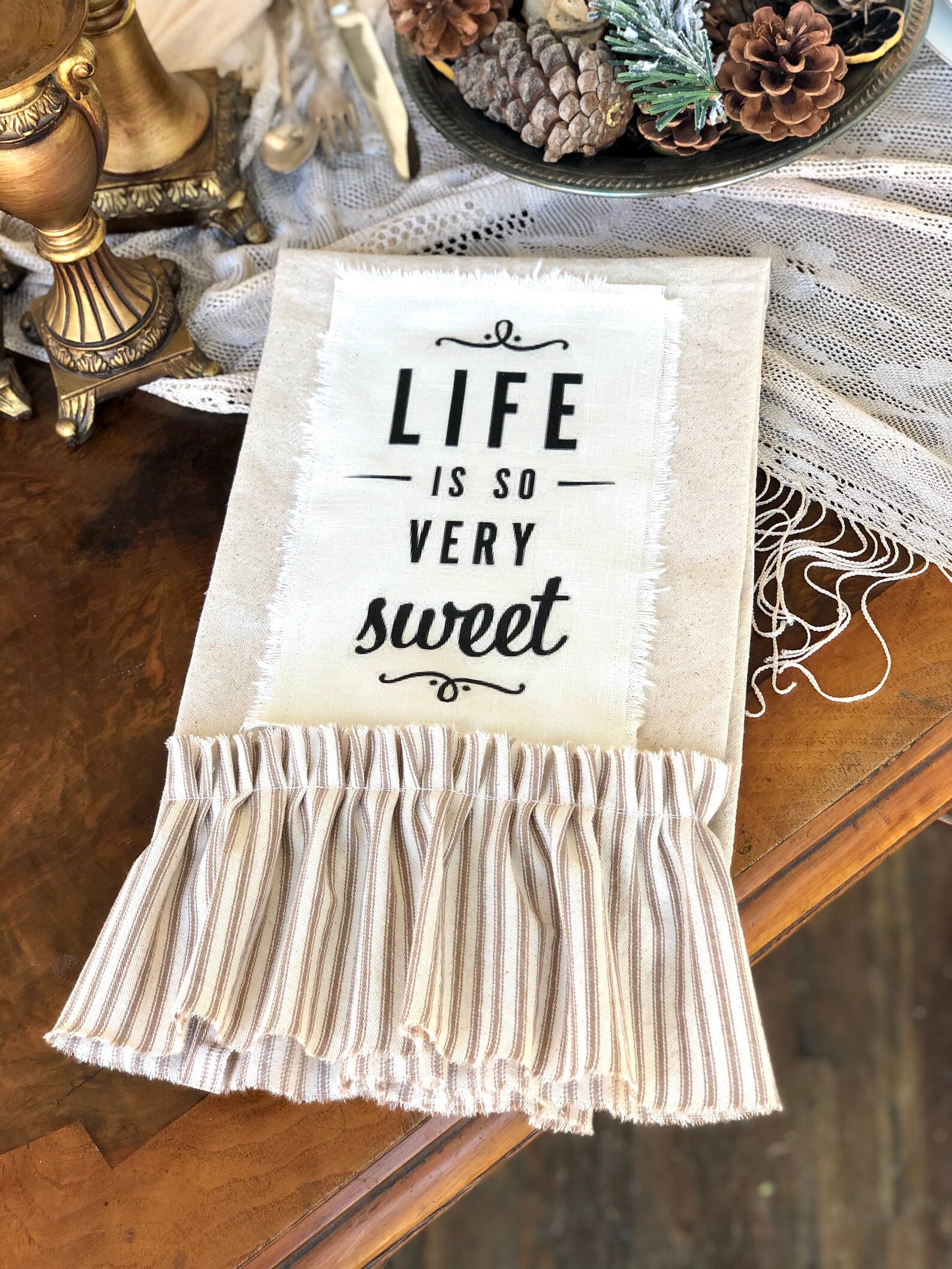 Unique Kitchen Towels W Ruffles,ivory,bathroom Towel,saying Towel ...