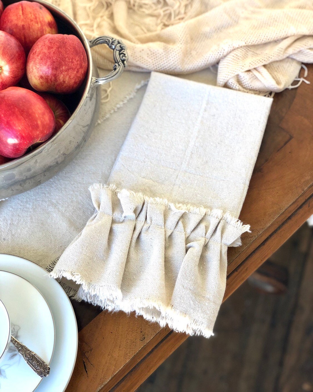 Modern Farmhouse Cotton Napkins,rustic Fringes Ruffled Napkin,soft ...