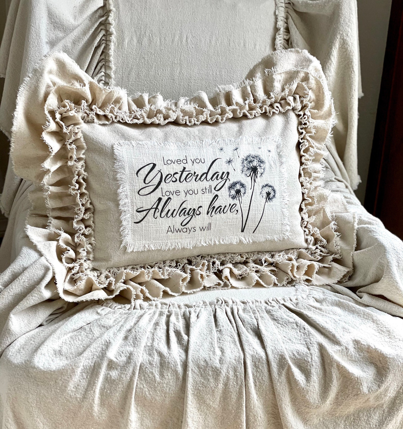 Custom Pillow Cover With Sayings,w Blowball,ivory Canvas,with Rustic ...