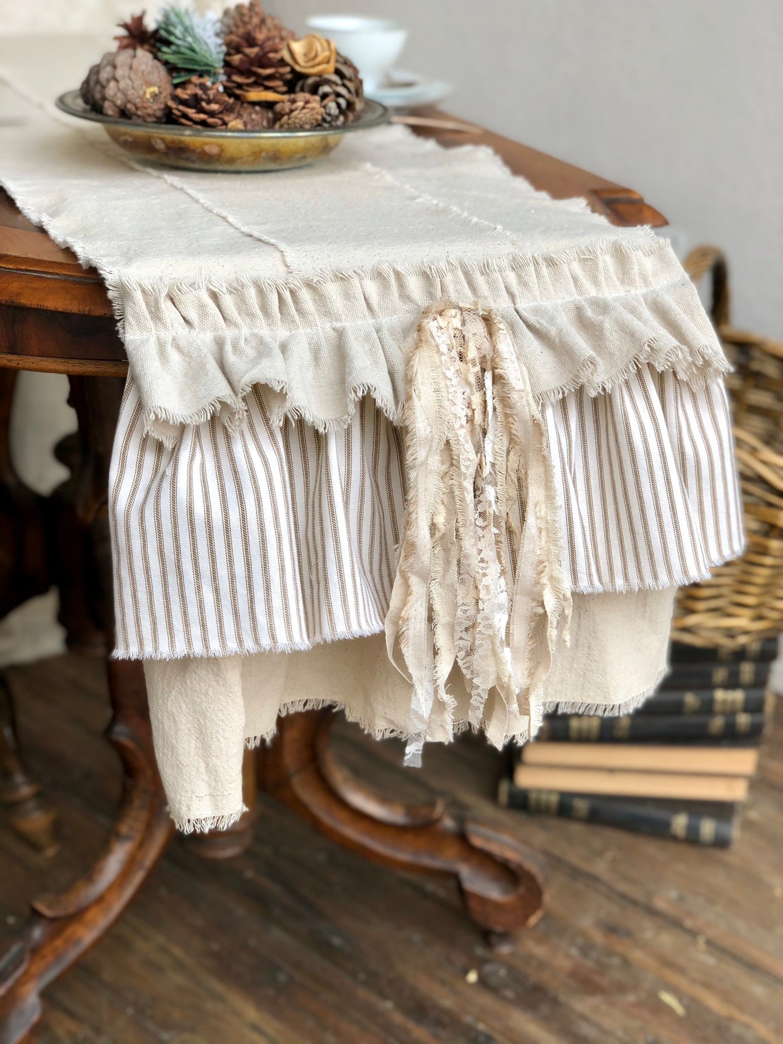 Custom Table Runner,raw Frayed Edge Multi Ruffle,table Runner,ivory ...