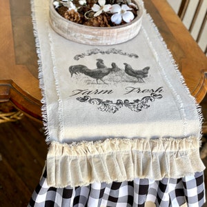Custom Table Runner With Sayings,rooster,multi Ruffle,ivory Cotton ...