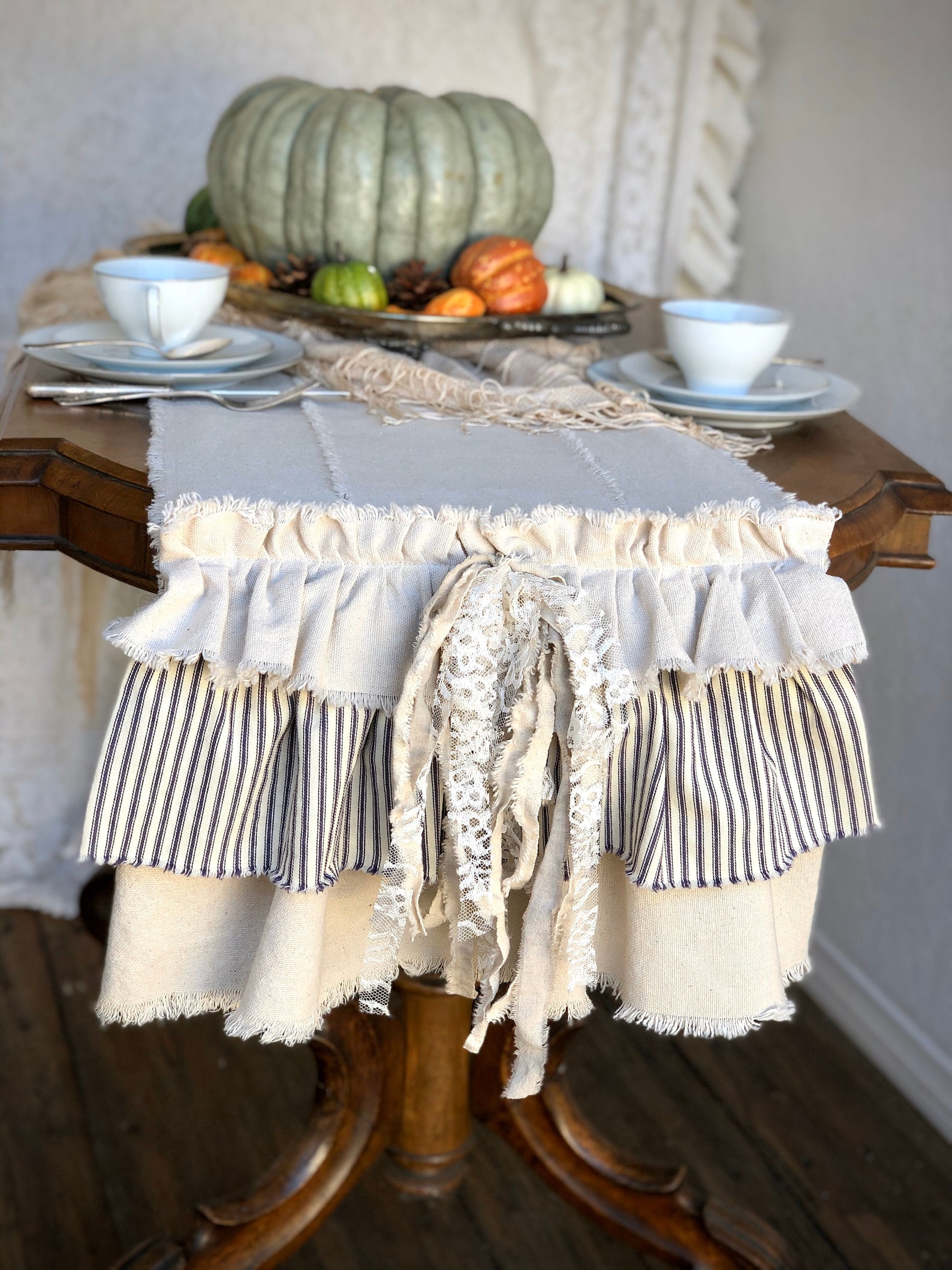 Custom Table Runnermulti Ruffle Table Runnerivory Cotton | Etsy Canada