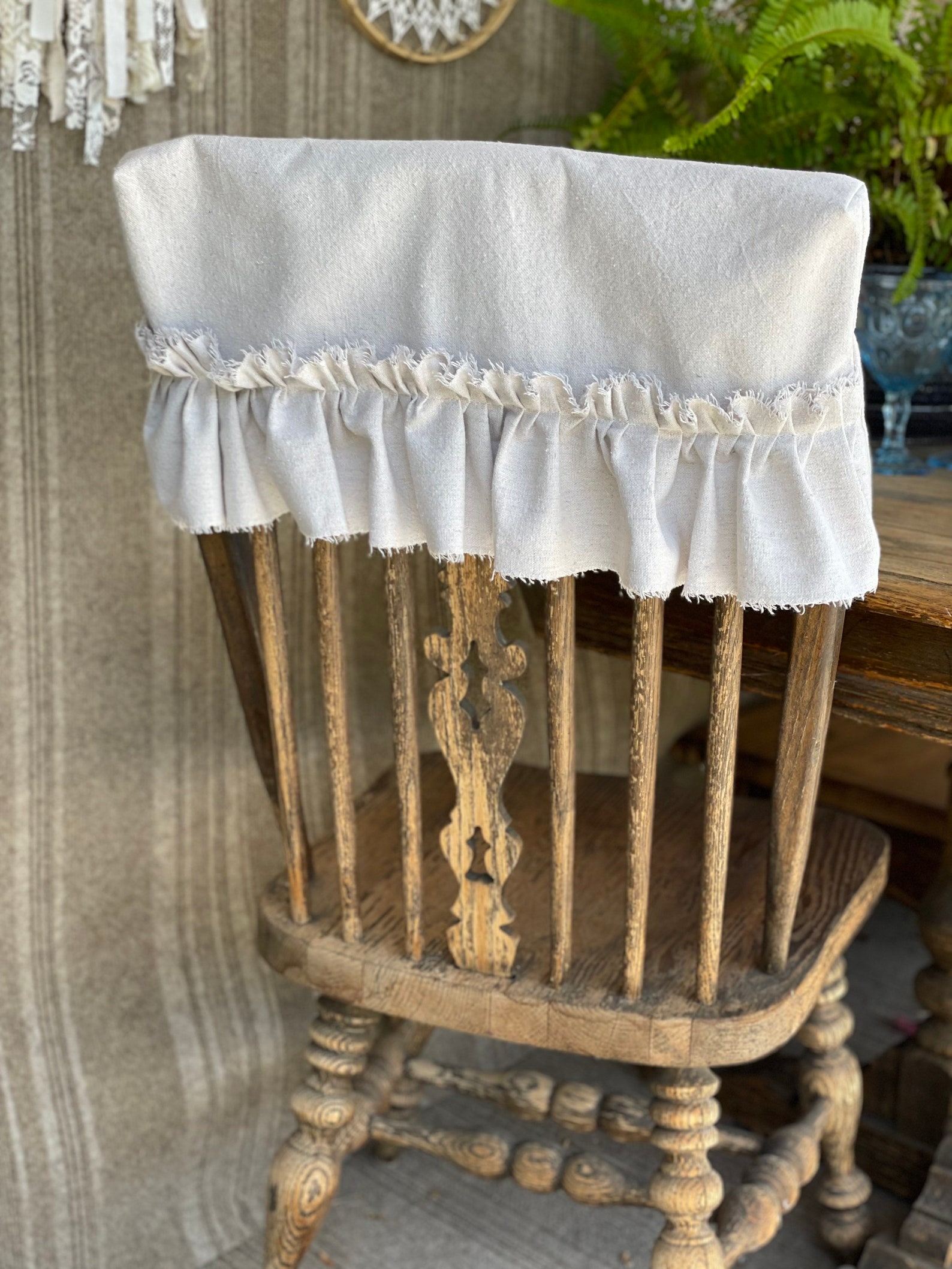 Custom Chair Back Cover,with Raw Frayed Edges Ruffles,ivory Cotton,back ...