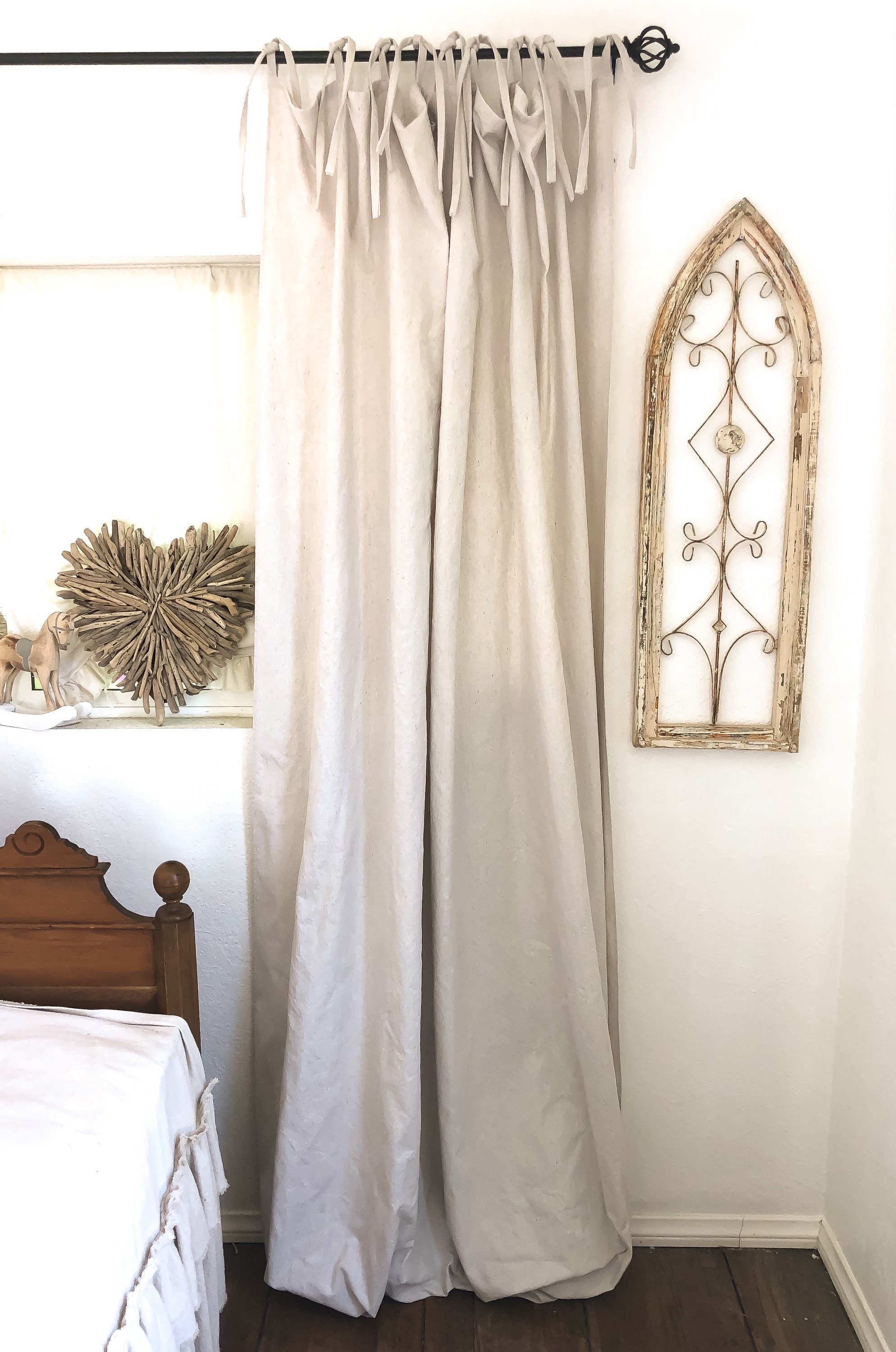 Custom Tie Top Curtains,farmhouse Curtain,kitchen Panels,door Curtain ...