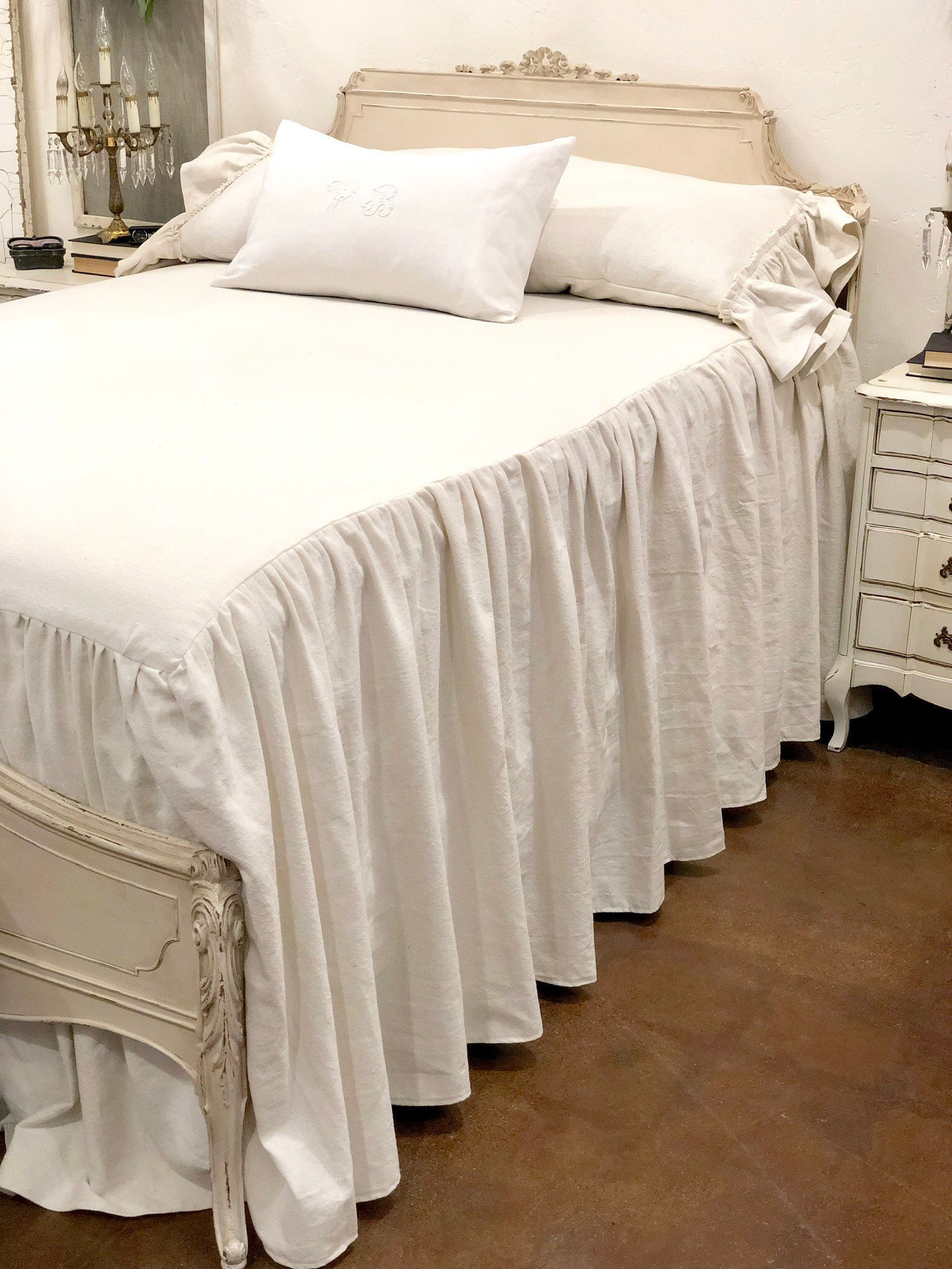 Canvas Linen Custom Bed Cover,bedspread,skirted Coverlet,ivory White ...