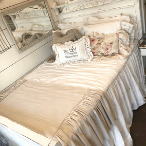 Custom Bed Scarf,bed Runner,long Ruffle,ivory White,linen Cotton Canvas ...