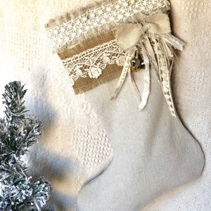 Christmas Stockings Custom Ruffle Top Canvas Light Beige White Lace ...