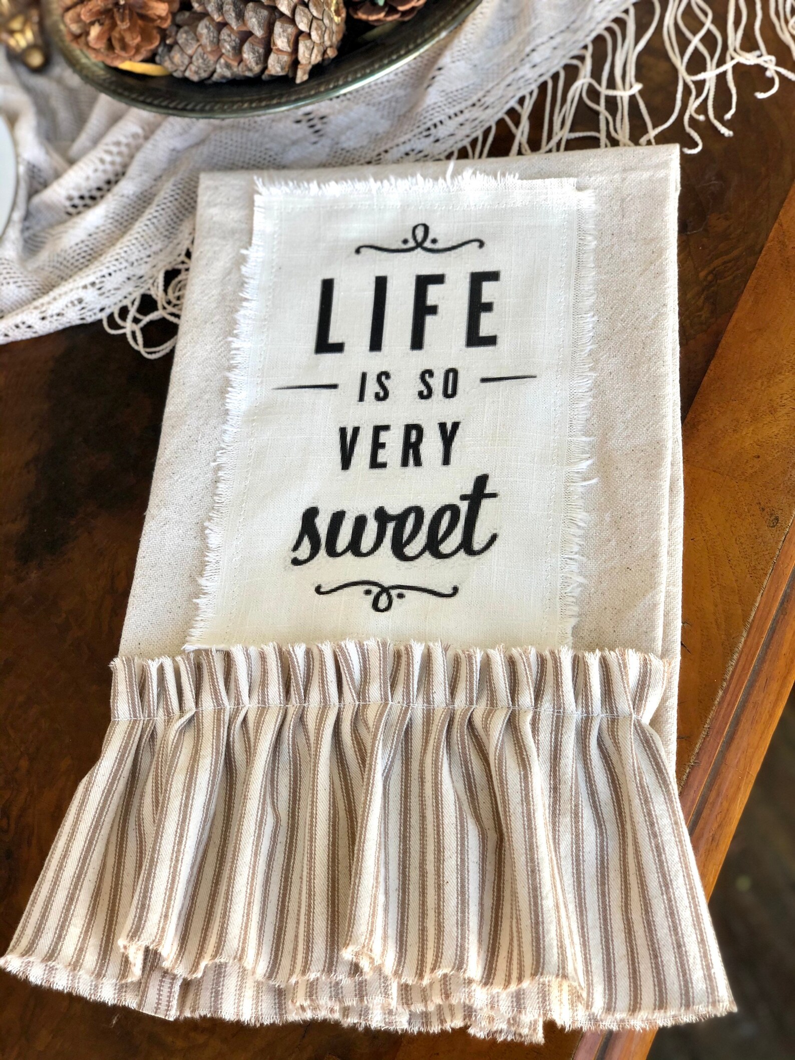 Unique Kitchen Towels W Ruffles,ivory,bathroom Towel,saying Towel ...