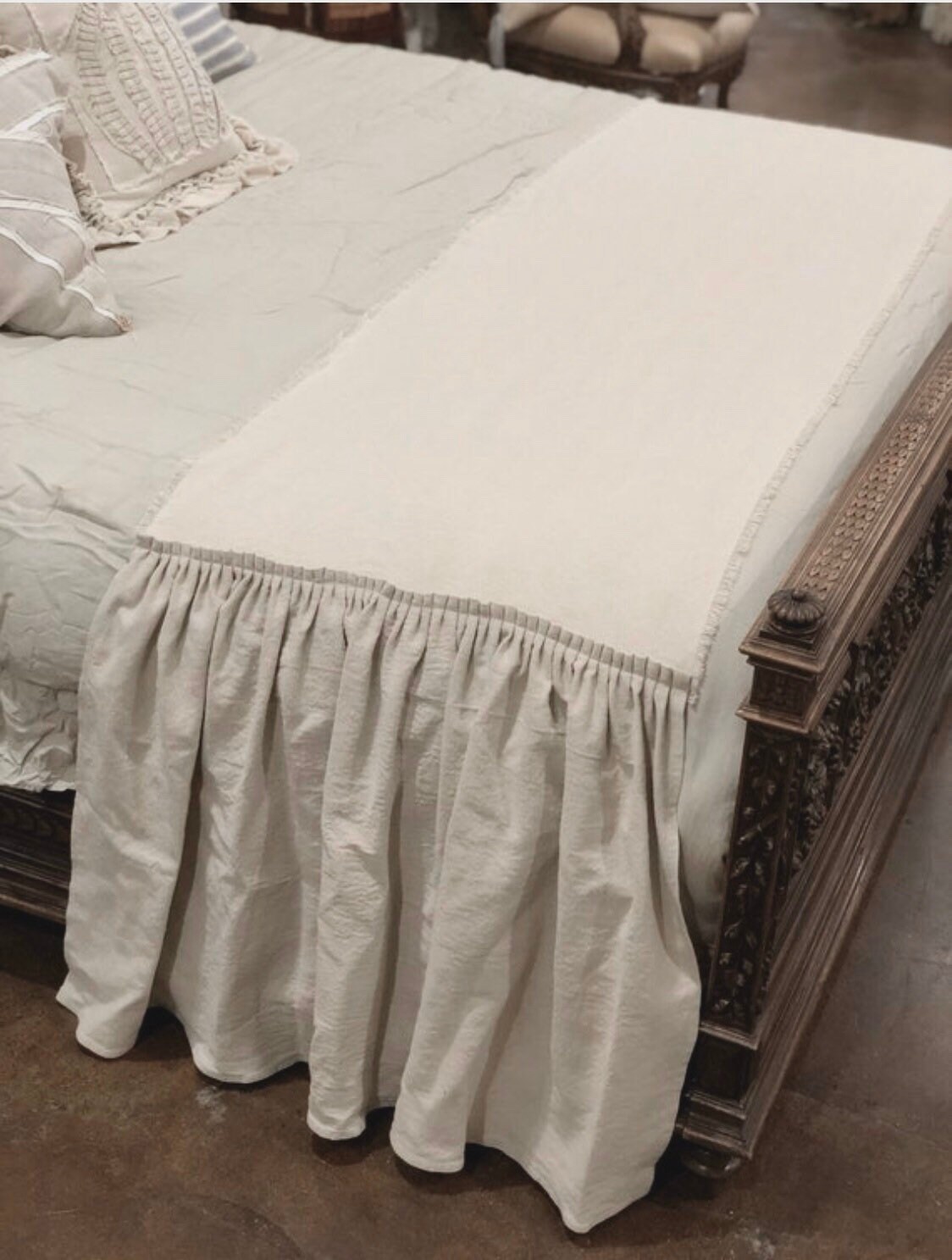 Custom Bed Scarf,bed Runner,long Ruffle,ivory White,linen Cotton Canvas ...