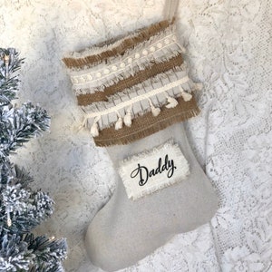 Christmas Stockings Custom Ruffle Top Canvas Light Beige White Lace ...