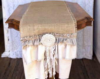 Custom Farmhouse Table Runner or Dresser Runner,multi Ruffle,ivory ...