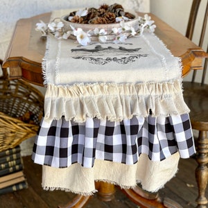 Custom Table Runner With Sayings,rooster,multi Ruffle,ivory Cotton ...