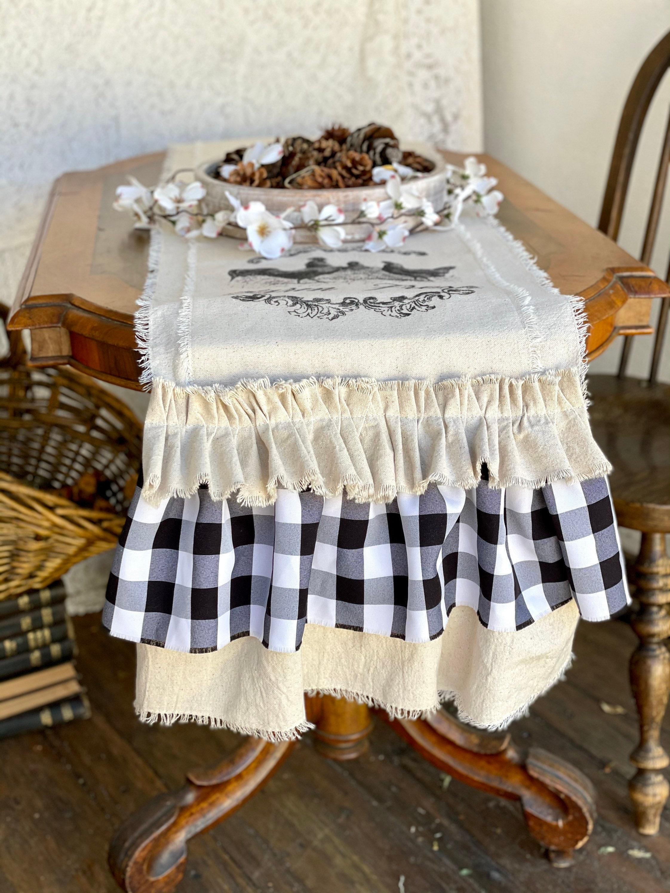 Custom Table Runner With Sayingsroostermulti Ruffleivory - Etsy