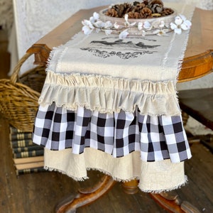 Custom Table Runner With Sayings,rooster,multi Ruffle,ivory Cotton ...