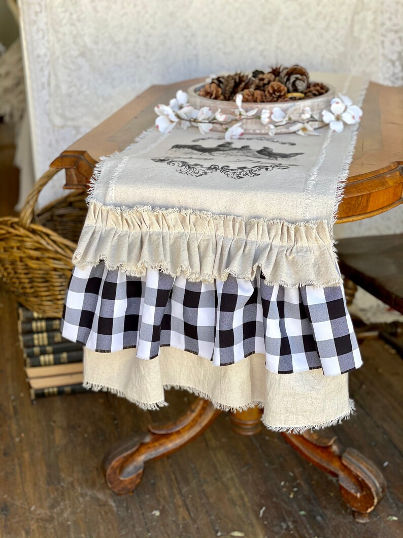 Custom Table Runner With Sayingsroostermulti Ruffleivory - Etsy
