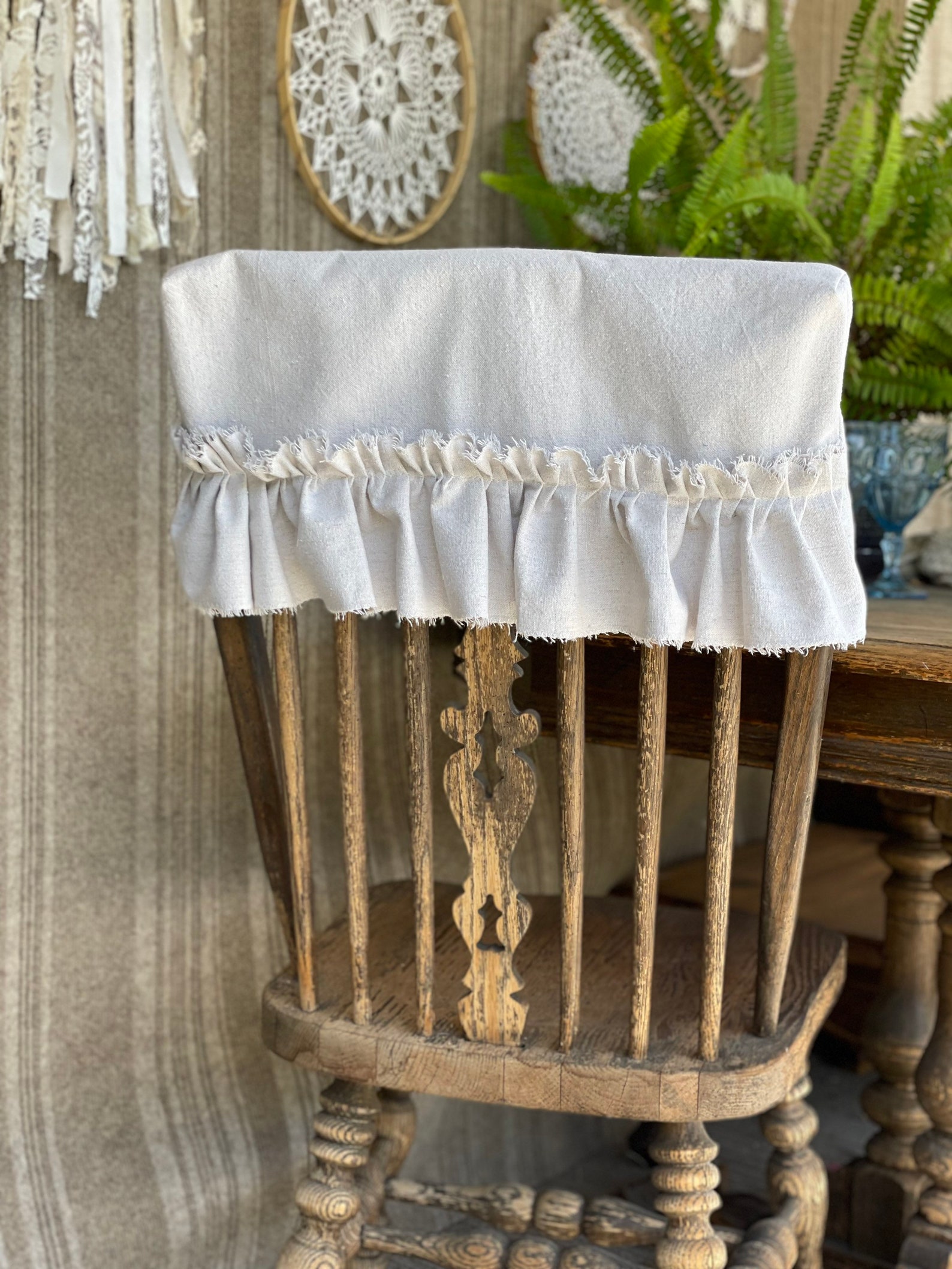 Custom Chair Back Cover,with Raw Frayed Edges Ruffles,ivory Cotton,back ...