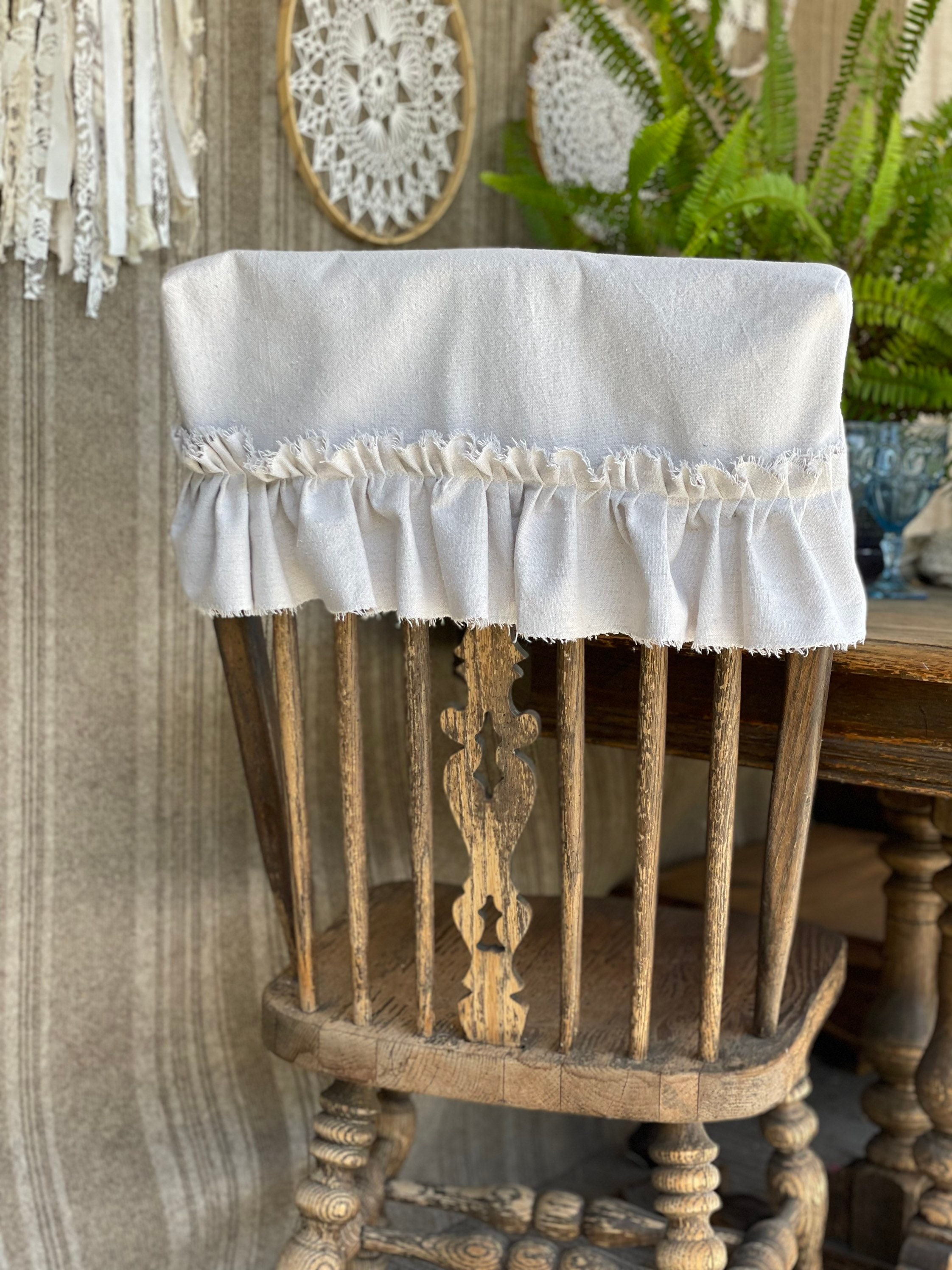 Custom Chair Back Cover,with Raw Frayed Edges Ruffles,ivory Cotton,back ...