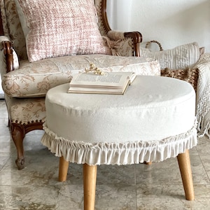 Slip Cover for Round or Oval Ottoman,custom Size Slipcover,ruffled ...