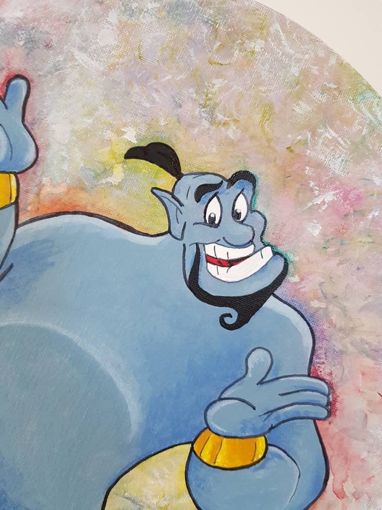 Genie Painting, Acrylic on Round Canvas, Aladdin Theme Disney Hand ...
