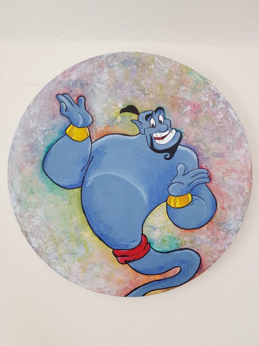 Genie Painting, Acrylic on Round Canvas, Aladdin Theme Disney Hand ...