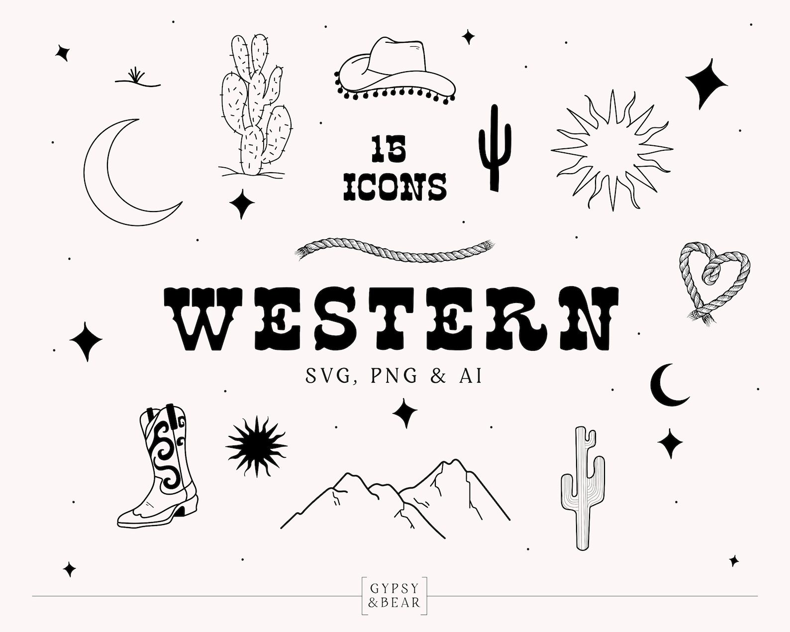 Western Hand Drawn Vector Icons Digital Western Clip Art - Etsy