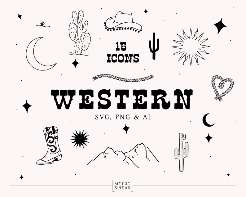 Western Hand Drawn Vector Icons Digital Western Clip Art - Etsy